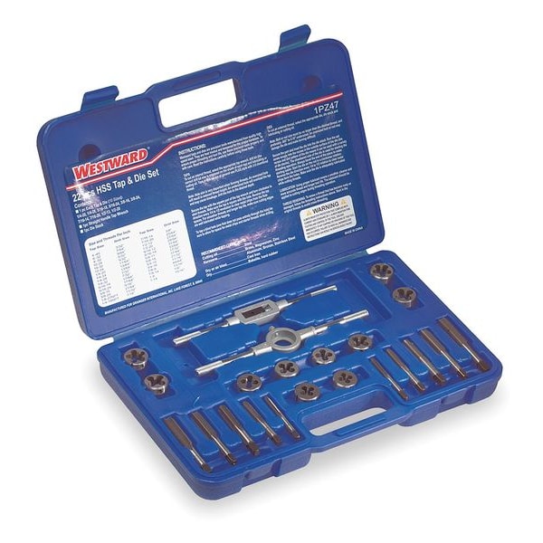 Westward Tap/Die Set, 22 Pieces 1PZ47 | Zoro