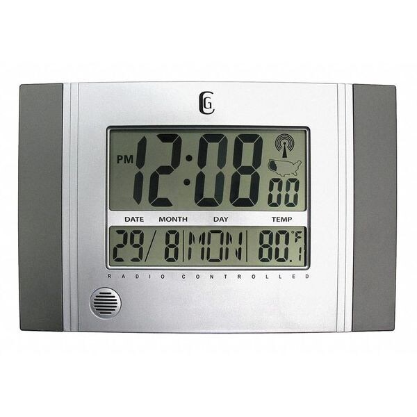Zoro Select Digital Clock, Radio Control, Silver 1TKA2 | Zoro