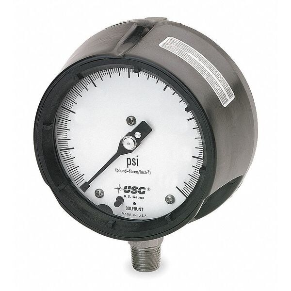 U.S. Gauge Pressure Gauge, 0 to 1500 psi, 1/2" MNPT, Plastic, Black ...