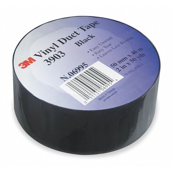 3M Duct Tape, Vinyl, Black, W 2 In, 50 Yd 3903 | Zoro
