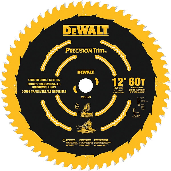 Dewalt 12In, 60-Teeth Circular Saw Blade DW3216PT | Zoro