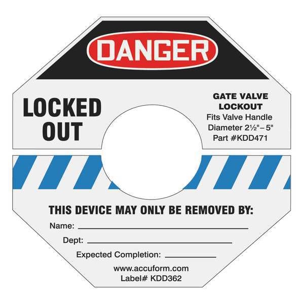 Accuform Gate Valve Lockout Label, 10 In. H, KDD368BU KDD368BU | Zoro