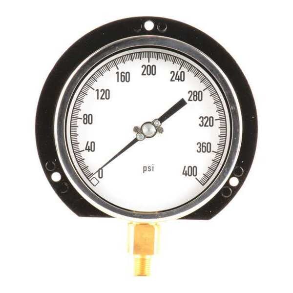 Zoro Select Panel-Mount Pressure Gauge, 0 to 400 psi, 1/4 in MNPT, 4-1/2 Dial Size, Cast ...