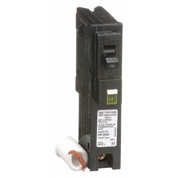 SQUARE D 15A, 1 pole Miniature Circuit Breaker, HOMELINE, 120V AC ...