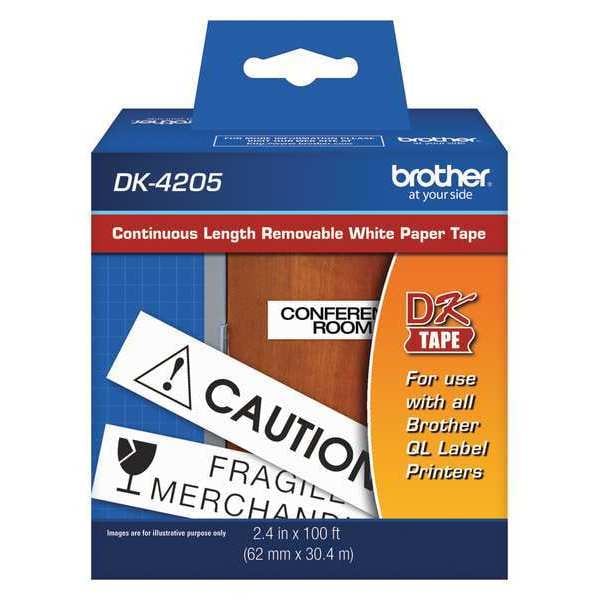 Brother Removable Label, Black/White, Labels/Roll: Continuous DK4205 | Zoro