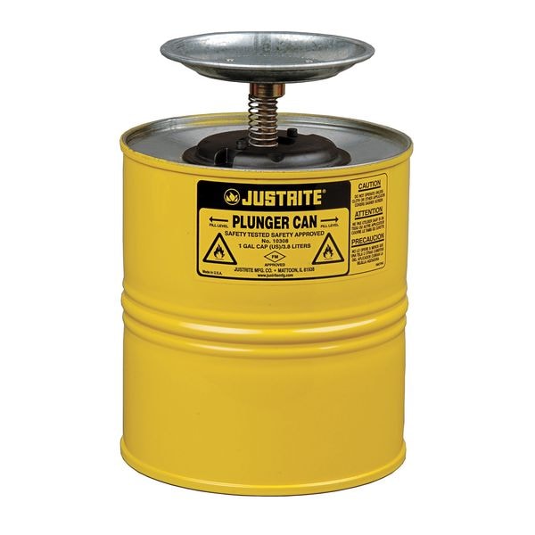 Justrite Plunger Can, 1 Gal., Steel, Yellow 10318 | Zoro