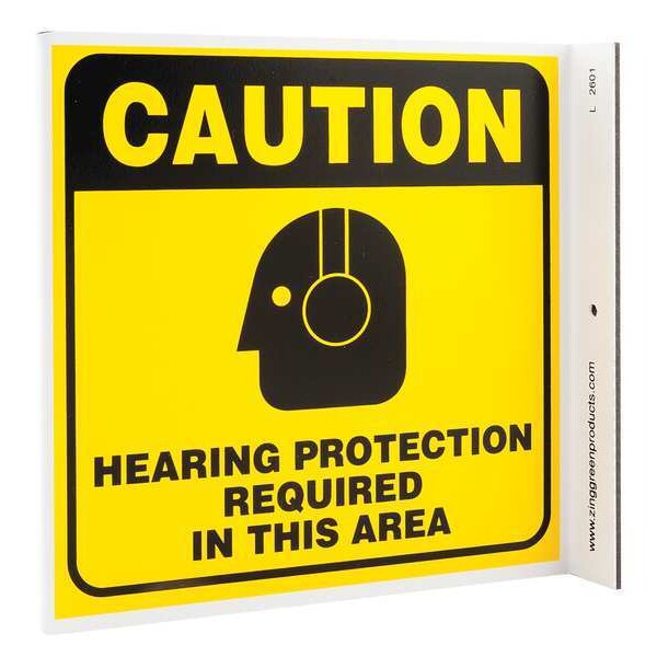 Zing Hearing Protection Sign, L-Shape, Plastic 2601 | Zoro