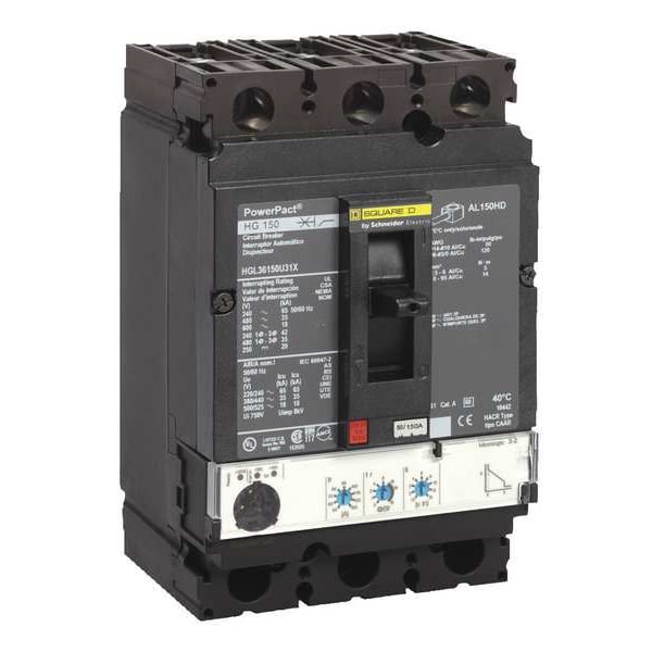 SQUARE D 100A, 3 pole Molded Case Circuit Breaker, POWERPACT H, 600V AC, - HGL36100U33X