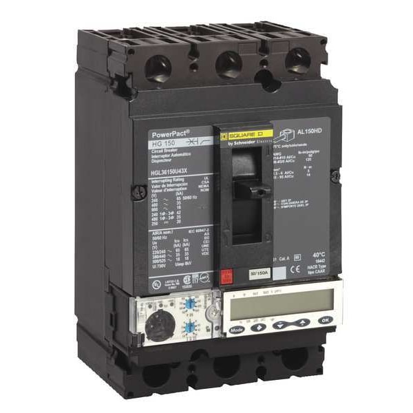 SQUARE D 100A, 3 pole Molded Case Circuit Breaker, POWERPACT H, 600V AC, - HGL36100U44X