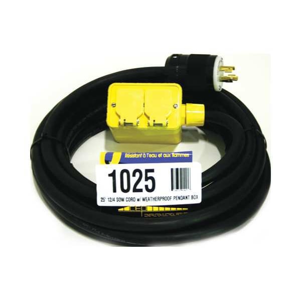 Southwire Extension Cord, 25ft, 12/4, 20A, SOW, Black LIV1025 | Zoro