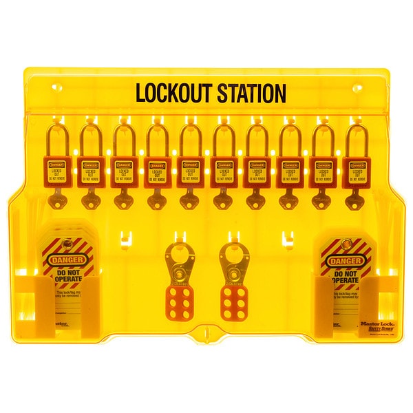 Master Lock Lockout Station, Wall Mounted, 10-Lock Covered Station with ...