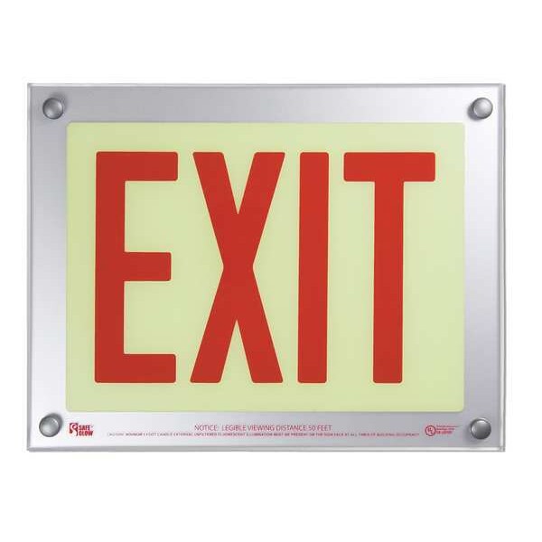 Safe Glow Exit Sign, English, 12-5/32" W, 9-11/32" H, Aluminum, Plastic ...