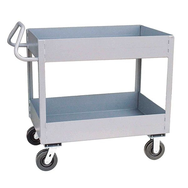 Zoro Select Raised Handle Deep Shelf Utility Cart, Steel, 2 Shelves ...