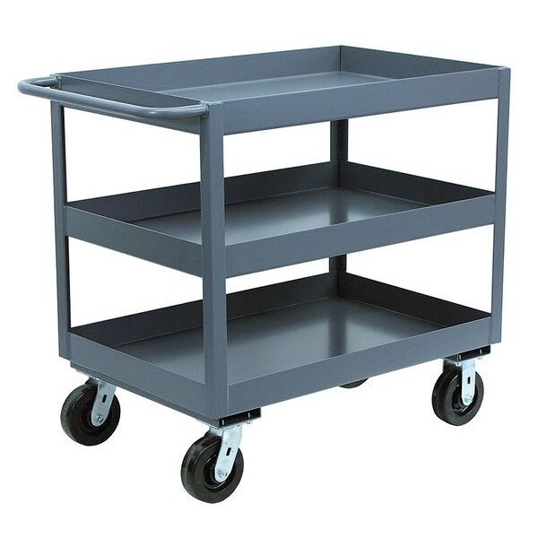Zoro Select Flat Handle Deep Shelf Utility Cart, Steel, 3 Shelves, 2400 ...