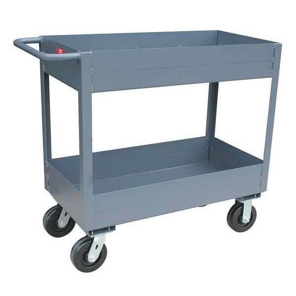 Zoro Select Flat Handle Deep Shelf Utility Cart, Steel, 2 Shelves, 2400 ...