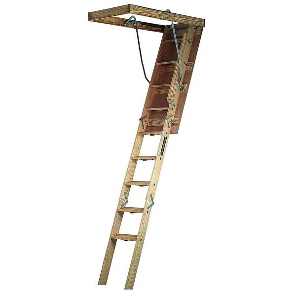 Louisville Attic Ladder, Wood, 8 ft. 3/4" to 10 ft. Ceiling Height ...