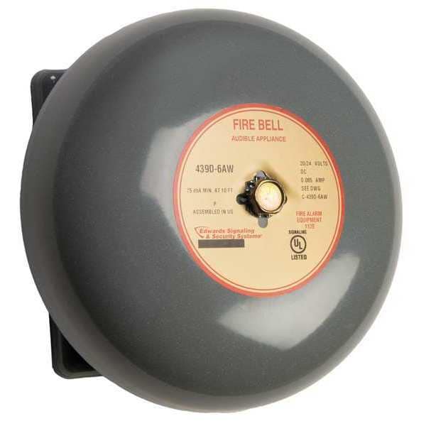 Edwards Signaling Fire Bell, Gray, 6 In., 20 to 24V 439D-6AW | Zoro