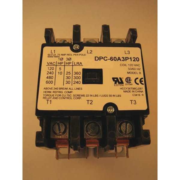 Relay And Control 120VAC Definite Purpose Contactor 3P 60A DPC-60A3P120 ...