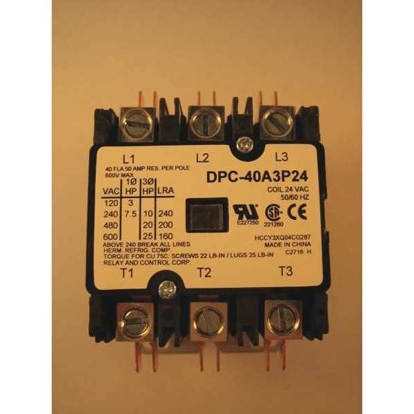 Relay And Control 24VAC Definite Purpose Contactor 3P 40A DPC-40A3P24 ...