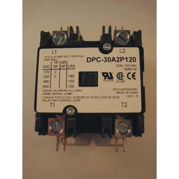 Relay And Control 120VAC Definite Purpose Contactor 2P 30A DPC-30A2P120 ...