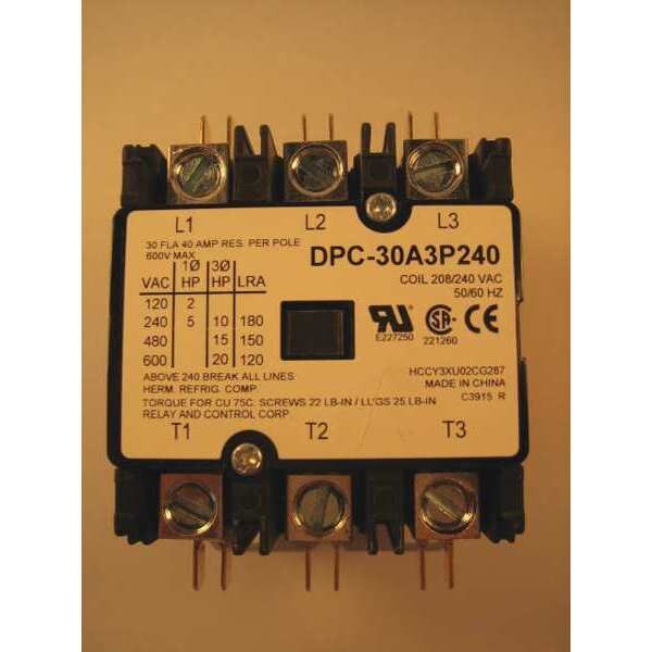Relay And Control 240VAC Definite Purpose Contactor 3P 30A DPC-30A3P240 ...