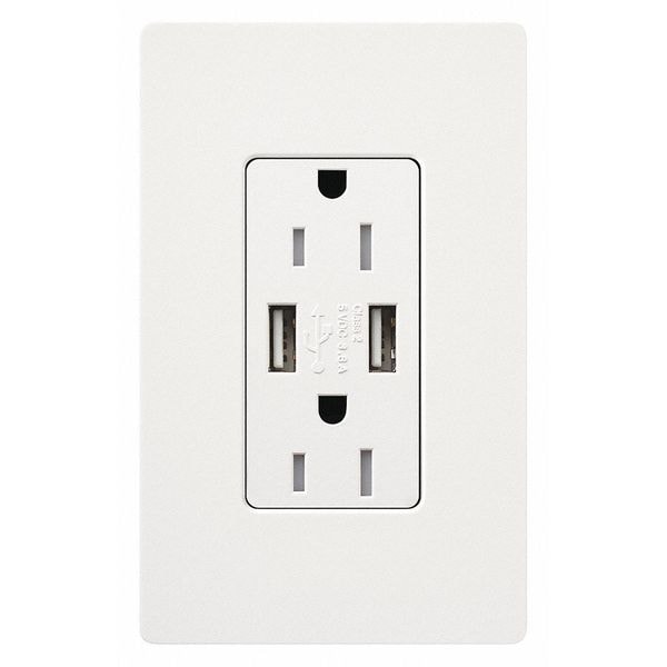 Lutron Straight Blade Receptacle, 5-15R, 15 A, 125V AC, 1 Pole, 3 Wire ...