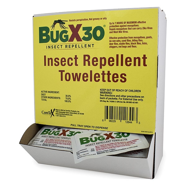 Bugx Insect Repellent, DEET 30 per., 50PK 18-750 | Zoro