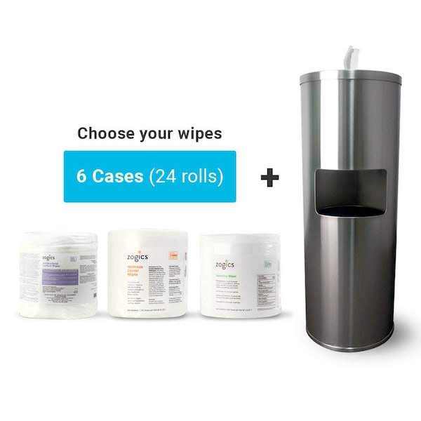 Zogics Floor Stand Wipe Dispenser and Wipes Bundle, Stainless Steel ...