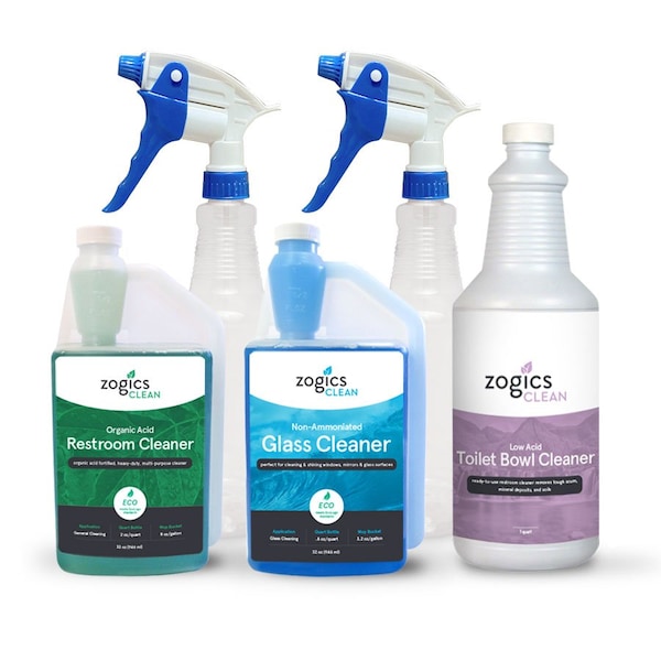 Zogics Restroom Cleaners Sampler Case and Spray Bottles, 9PK Bundle ...