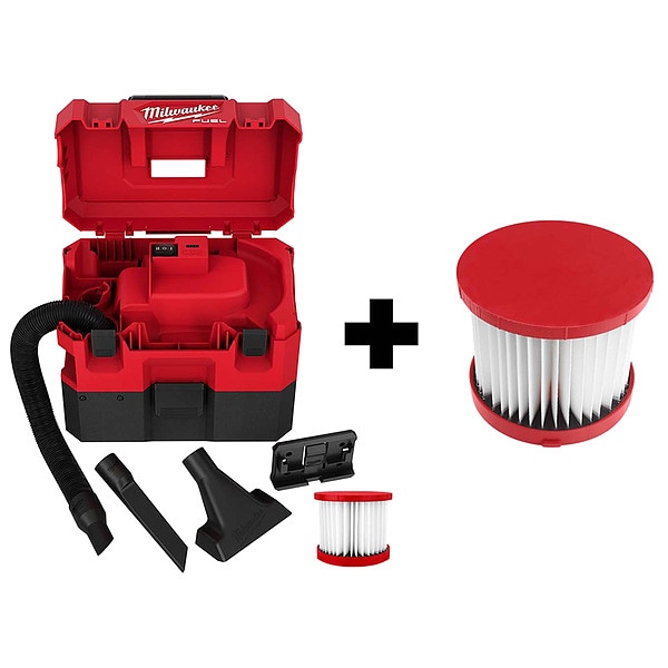 Milwaukee Tool M12 FUEL 1.6 Gallon Vacuum, HEPA Filter 0960-20, 49-90 ...