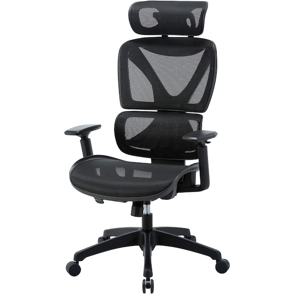 Lorell High-Back Mesh Chair with Headrest, Black LLR84396 | Zoro