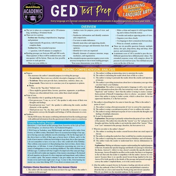Barcharts GED Test Prep - Reasoning Through Language Arts Laminated ...