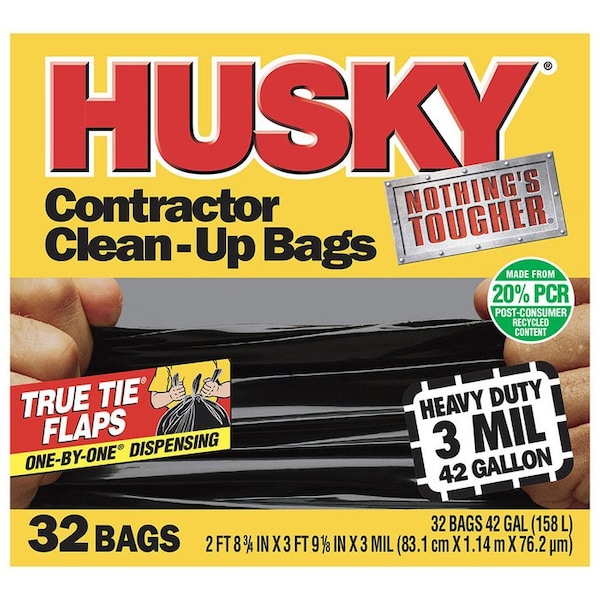Husky 42 Gal Poly - America Black Wave Cut Contractor Trash Bags, 32 ...