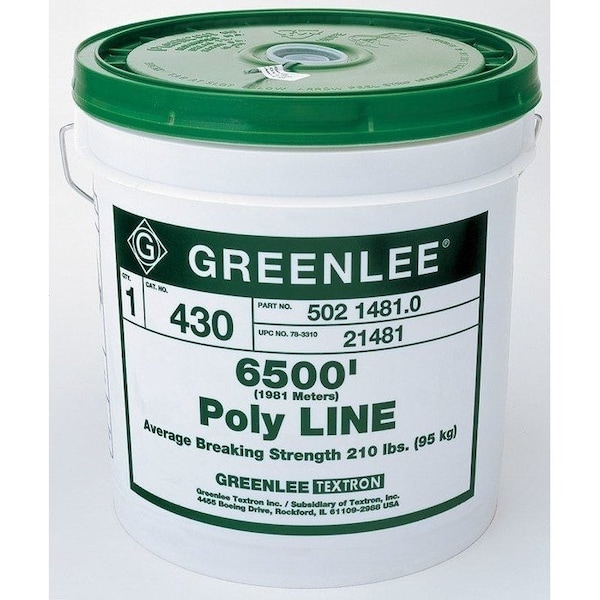 Greenlee Poly Line, 6500 ft, Breaking Strength 210 lb, Green 430 | Zoro