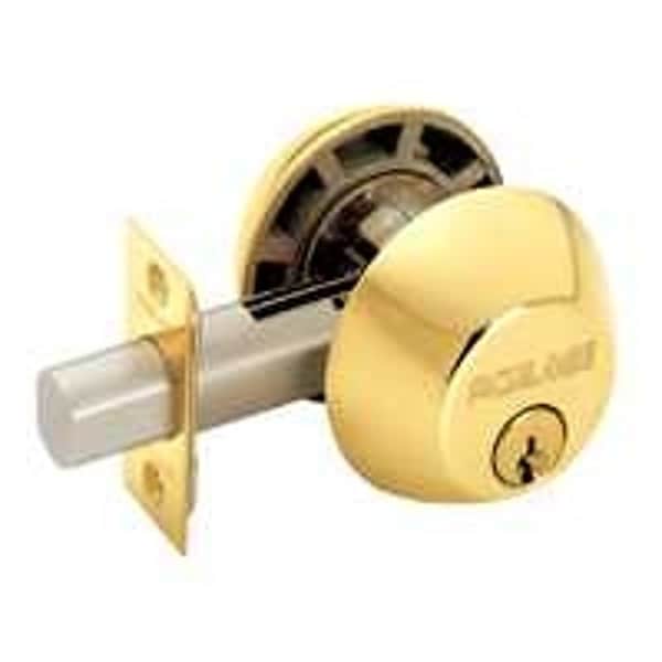 Schlage Entry Deadbolt, 1 Grade, Keyed Alike Key, Metal, Polished Brass ...