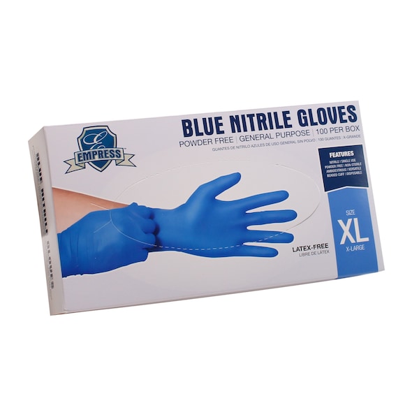 EMPRESS Blue, XL, Nitrile Powder-Free, Disposable Gloves, - ENPFXL2004