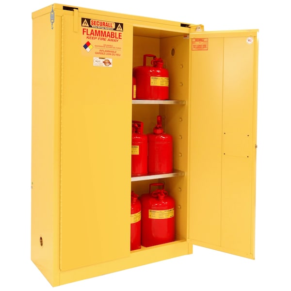 Securall Flammable Storage Cabinet, 45 Gallon, 2 Shelves, 43 in W x 67 ...