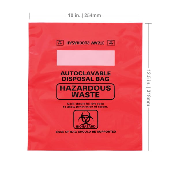 Mtc Bio Red Biohazard Bags, Autoclavable, 10x12.5 inches, 2.25 mil ...