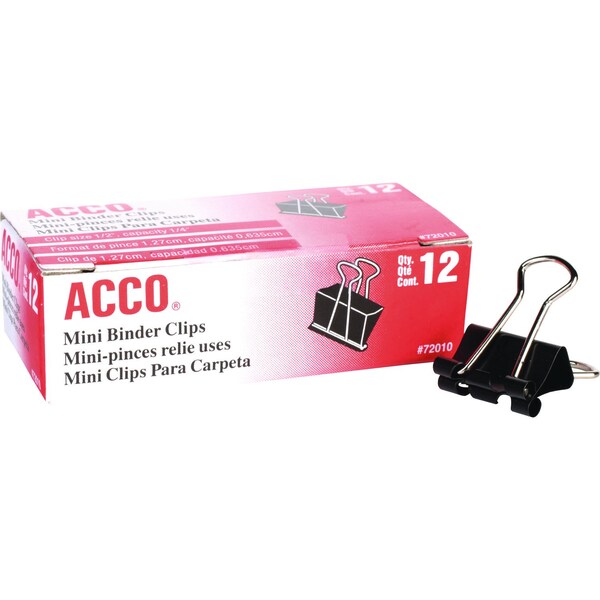 Acco Binder Clips, Mini, Black/silver, 12 PK A7072010A | Zoro