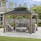Sunjoy 10x12 ft. Wood Gazebo, Outdoor Patio Steel Hardtop Gazebo, Brown ...