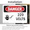 Signmission 220 Volts Danger Sign, Vinyl Decal, 10in W x 7in L, 2PK OS ...