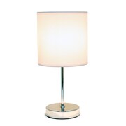 Simple Designs Chrome Mini Basic Table Lamp with Fabric Shade, White ...