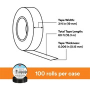 3M Vinyl Electrical Tape, 3/4 in W x 60 ft L, 6 mil Thick, Black, 1 Pk ...
